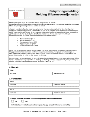 Fillable Online narvik kommune Bekymringsmelding/ Melding til ...