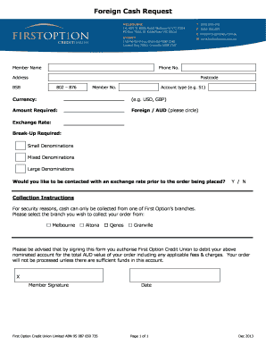 Fillable Online Foreign Cash Request - assetsfo.firstoptioncu.com.au ...