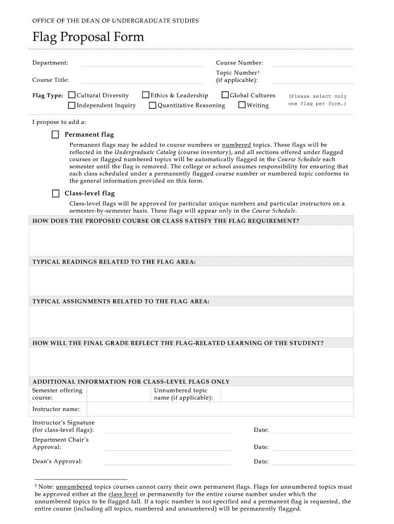 Fillable Online OFFICE OF THE DEAN OF UNDERGRADUATE STUDIES Flag ...