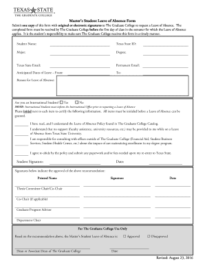 Fillable Online Master s Student Leave of Absence Form Fax Email Print ...