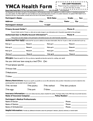 Fillable Online rvymca YMCA Camp Health Form - rvymca.org Fax Email ...