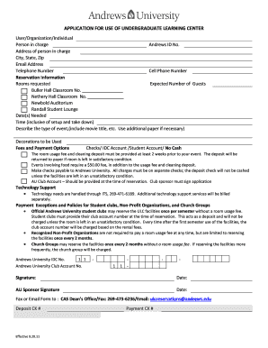Fillable Online andrews APPLICATION FOR USE OF UNDERGRADUATE LEARNING ...