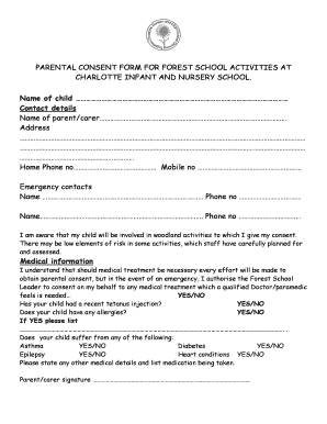 Fillable Online charlotte-school co PARENTAL CONSENT FORM FOR FOREST ...