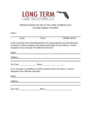 Fillable Online DESIGNATION OF HEALTH CARE SURROGATE.docx Fax Email ...