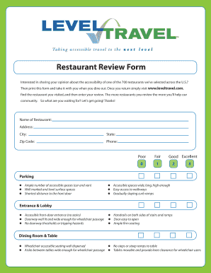 Fillable Online Restaurant Review Form - Level Travel Fax Email Print ...
