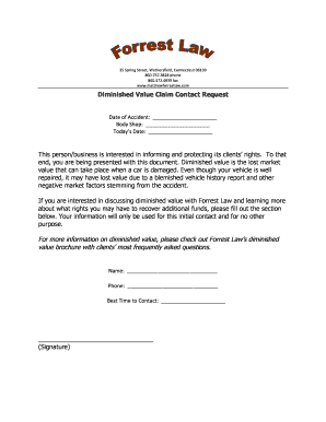 Fillable Online Diminished Value Claim Contact Request - Forrest Law ...