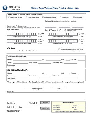 Fillable Online securitycu Member Name/Address/Phone Number Change Form Fax Email Print - pdfFiller
