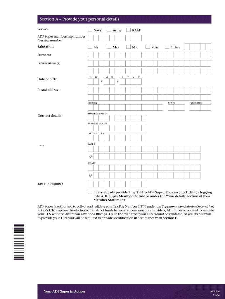 Fillable Online adfsuper gov ADF Super - Withdrawing your super. ADF ...