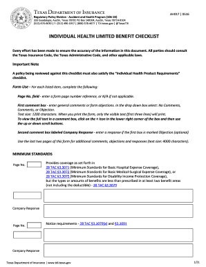 Fillable Online tdi texas Individual Health Limited Benefit Checklist ...