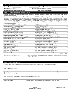 Fillable Online Strategic Variable Life Future Net Premium Allocation Change Form Fax Email ...