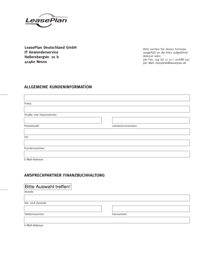 Fillable Online leaseplan ALLGEMEINE KUNDENINFORMATION - leaseplan.de Fax Email Print - pdfFiller