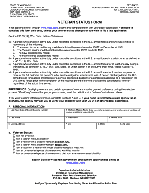 Fillable Online VETERAN STATUS FORM - doa.wi.gov Fax Email Print ...