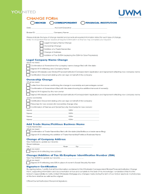 Fillable Online Change Form - uwm.com Fax Email Print - pdfFiller