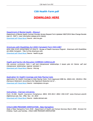 Fillable Online CSB HEALTH FORM. CSB HEALTH FORM Fax Email Print ...