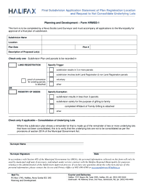 Fillable Online halifax Final Subdivision Application Statement of Plan Registration Location ...