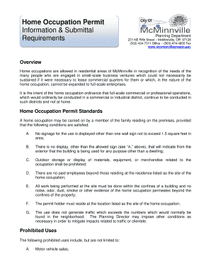 Fillable Online Home Occupation Permit Information & Submittal Fax ...