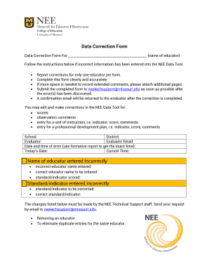 Fillable Online nee missouri Data Correction Form For (name of educator ...