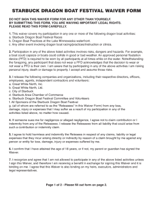 Fillable Online Waiver Form:Waiver Form - Dragon Boat Festival Fax ...