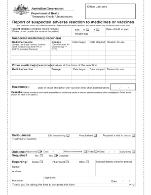 Fillable Online tga gov Report of suspected adverse reaction to ...