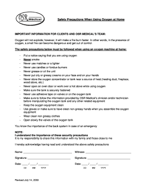 Fillable Online Safety Precautions Using Oxygen atHome - OSR Medical ...