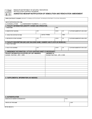 Fillable Online dnr mo ASBESTOS NESHAP NOTIFICATION OF DEMOLITION AND ...