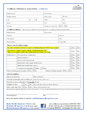 Fillable Online Certificate of insurance request form - contractor Fax Email Print - pdfFiller