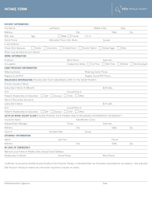 Fillable Online INTAKE FORM - Elite Physical Therapy Fax Email Print ...