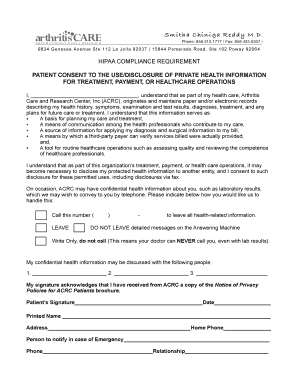 Fillable Online PATIENT CONSENT TO THE USE/DISCLOSURE OF PRIVATE HEALTH ...
