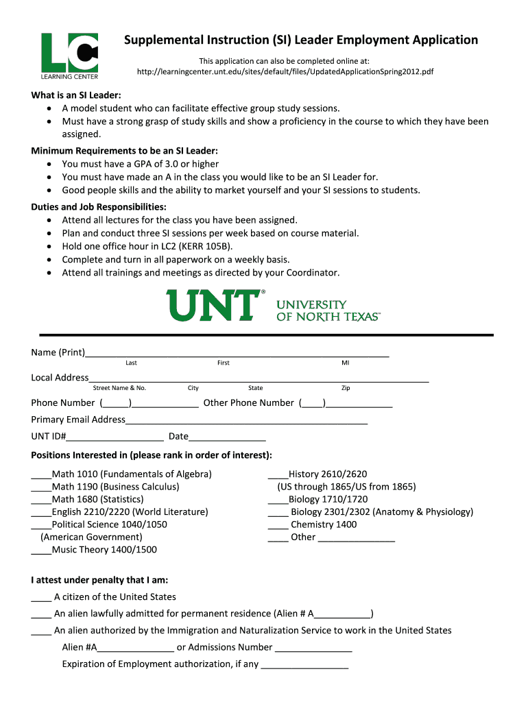 Fillable Online learningcenter unt This application can also be ...
