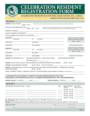 Fillable Online celebration fl CELEBRATION RESIDENT - celebration fl ...