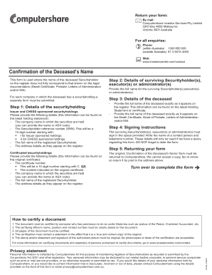 Computershare Confirmation Of Deceased Name Form - Fill Online ...