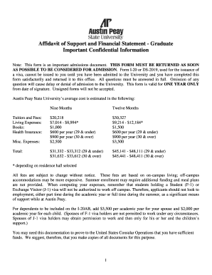 Fillable Online apsu Affidavit of Support and Financial Statement ...
