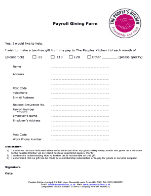 Fillable Online Payroll Giving Form - The People 's Kitchen Fax Email ...
