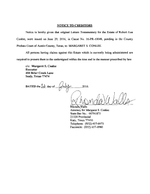 Fillable Online Notice is hereby given that original Letters ...