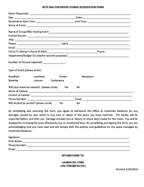 Fillable Online unirel fsu BETH WALTON MOOR LOUNGE RESERVATION FORM ...