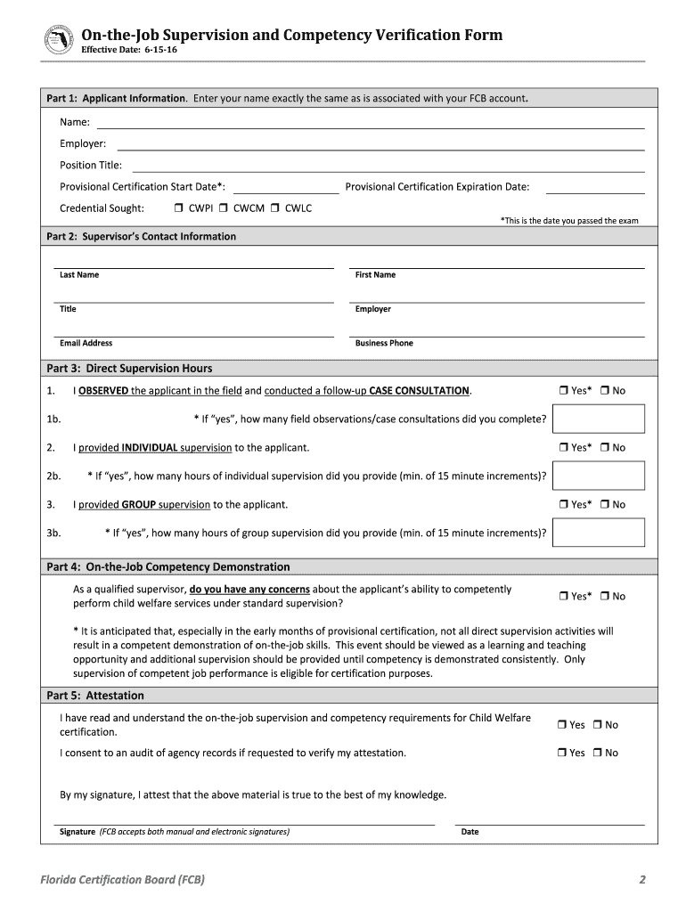 Fillable Online flcertificationboard On-the-Job Supervision and ...