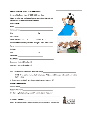 Fillable Online SPORTS CAMP REGISTRATION FORM - files.ctctcdn.com Fax ...