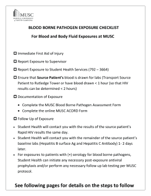 Fillable Online academicdepartments musc BLOOD BORNE PATHOGEN EXPOSURE ...