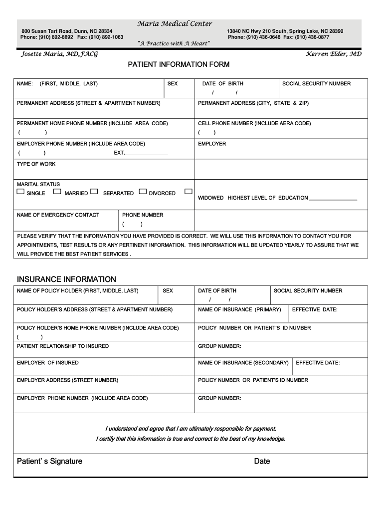 Fillable Online PATIENT INFORMATION FORM PATIENT INFORMATION FORM Fax Email Print - pdfFiller