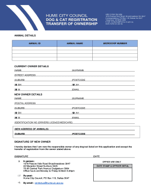 Fillable Online hume vic gov Transfer of Dog & Cat Ownership Form ...
