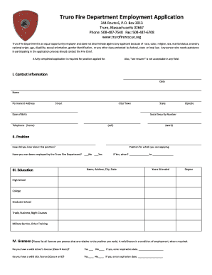 Fillable Online Truro Fire Department Employment Application - truro-ma ...