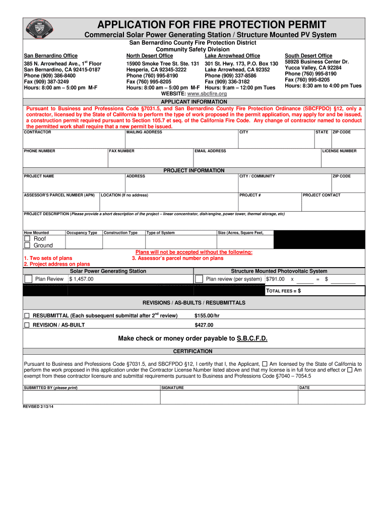 Fillable Online sbcounty Commercial Solar Power Generating Station / Structure Mounted PV System ...