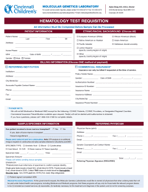 Fillable Online cincinnatichildrens Hematology Testing Requisition ...
