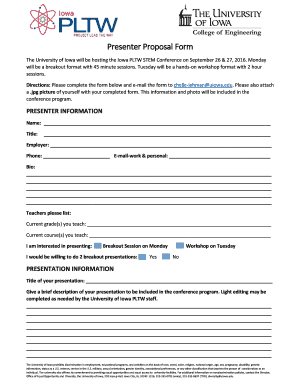 Fillable Online pltwiowa Presenter Proposal Form - pltwiowa.org Fax ...