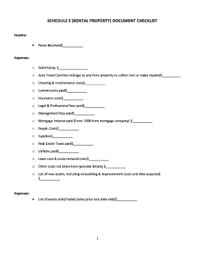 Fillable Online SCHEDULE E (RENTAL PROPERTY) DOCUMENT CHECKLIST Fax ...
