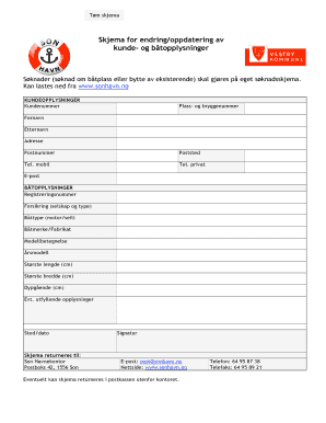 Fillable Online sonhavn Skjema for endring/oppdatering av kunde- og b ...