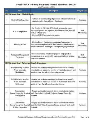 Fillable Online Fiscal Year 2015 Emory Healthcare Internal Audit Plan ...