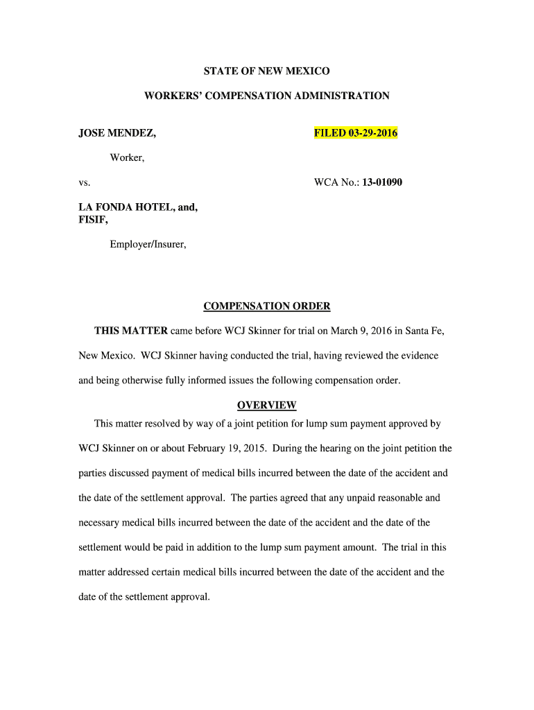 Fillable Online workerscomp state nm STATE OF NEW MEXICO WORKERS COMPENSATION ADMINISTRATION ...