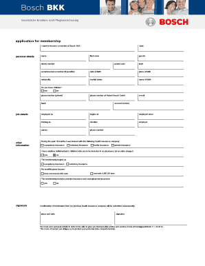 Fillable Online bosch-bkk application for membership - bosch-bkk.de Fax ...
