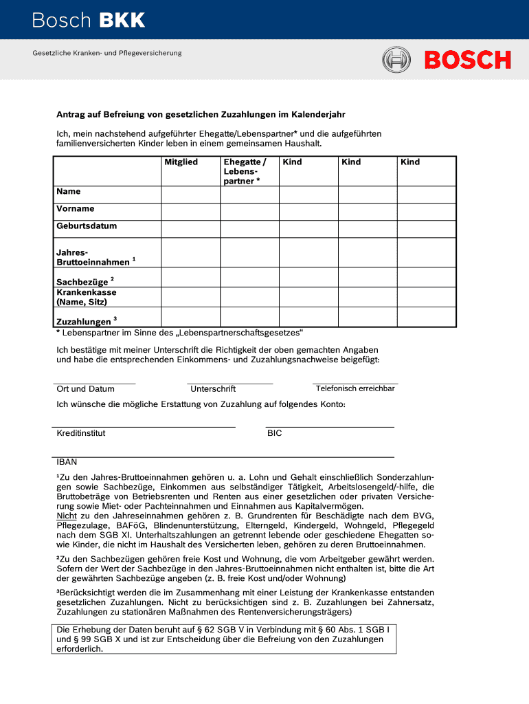 Fillable Online bosch-bkk Antrag auf Befreiung von gesetzlichen ...